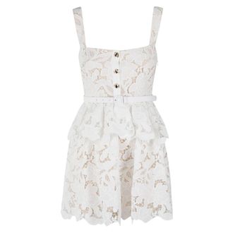 Self Portrait Femme, Robes, Blanc, Taille: 38 FR Mini-robe à Volants en Dentelle