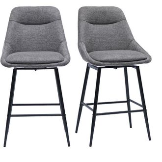 Miliboo Tabourets de bar pivotants 360&deg; en tissu effet velours textur&eacute; gris et m&eacute;tal H66 cm (lot de 2) ALESS