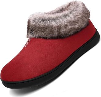 Mishansha Femmes Chaussons dhiver en Mousse à Mémoire Confortable Chaussons de Suèdes Anti-dérapant Chaussons Fourrés Pantoufle en Peluche Chauds Extérieur, Vin