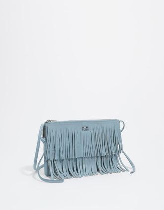 Bimba & Lola petite pochette &agrave; franges en cuir bleu ciel