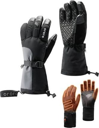Ororo Gants Chauffants pour Femme Homme, 3 en 1 Gants Chauffants Electriques Rechargeables pour Ski Moto et Randonn&eacute;e - Chargeur Non Inclus (Noir & Gris,S)