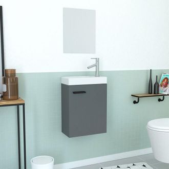 Aurlane Ensemble meuble lave mains gris 41x50x22cm + miroir - smally grey