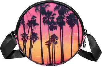 Generic Sac &agrave; bandouli&egrave;re circulaire pour femme, silhouettes de palmiers, petit sac &agrave; bandouli&egrave;re avec fermeture &eacute;clair, bretelles r&eacute;glables, sac &agrave; main rond 