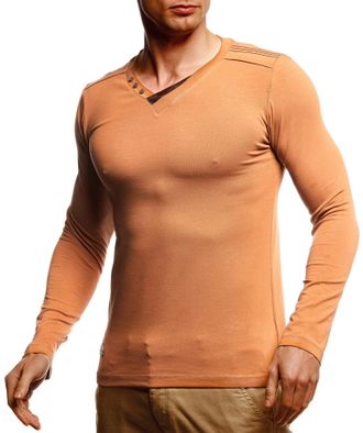 LEIF NELSON Herren Longsleeve V-Ausschnitt Slim Fit Baumwolle-Anteil Basic M&auml;nner Sweatshirt Pulli wei&szlig;es Langarmshirt V-Neck Pullover T-Shirt langarm LN5115T Cam