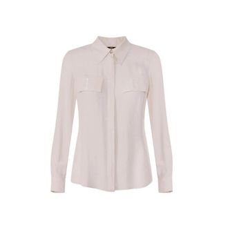 Elisabetta Franchi Besticktes Logo Double Georgette Hemd - - Blouses & Shirts - Damen - Wei&szlig; - L