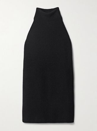 SA SU PHI Marine Minikleid Aus Gerippter Wolle Mit Stehkragen - Schwarz