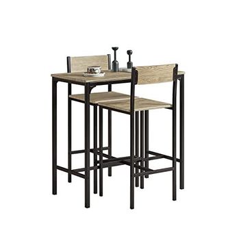 SoBuy Ensemble Table Haute de Cuisine 87 cm avec 2 tabourets de Bar - Meuble Bar Compact Mange Debout pour Petit Espace, Balcon, Salon ou Cuisine - Style In