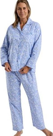 Marlon Pyjama pour Femme en Coton bross&eacute; avec col passepoil&eacute;, Joli Bleu, 48-50