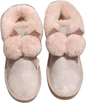 Generic JJDFW Bottes de neige pour femme Automne Hiver Mignon Boule de Poil empil&eacute; &Eacute;pais Chaussures de pain Chaudes Chaussures en Coton, rose, 39 1/3 EU