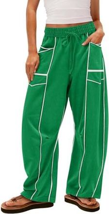 Generic Pantalon baggy pour femme - Jambe large - Cordon de serrage - Cordon de serrage - Pantalon baggy athl&eacute;tique, vert fluorescent, XXL