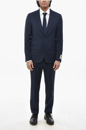 Corneliani CC COLLECTION Solid Color Virgin Wool Suit with Flap Pockets size 48