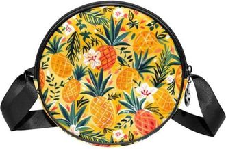Generic Sac &agrave; bandouli&egrave;re rond rond pour femme, motif ananas avec fermeture &eacute;clair, bretelles r&eacute;glables, style d&eacute;contract&eacute;