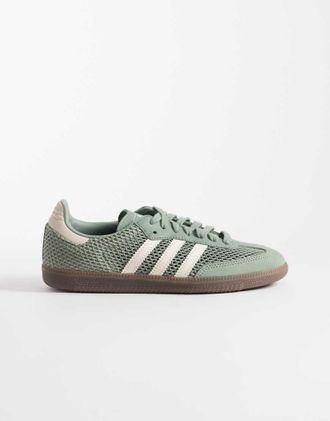 adidas Originals Samba OG - Sneaker in H&auml;keloptik in Hellgr&uuml;n und Wei&szlig;