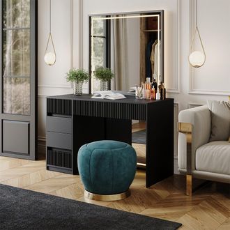 Vicco Schminktisch Schwarz Omira 120x76x55 cm - Der Frisiertisch, Make-up, Tools & Schmuck sauber getrennt und sofort griffbereit