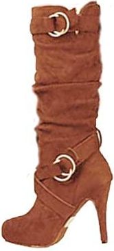 E.SSUE Bottes Hautes au Genou Femme Sexy Chaussures Talons Hiver Chaud Boots Longue Élégant Mode Couleur Pure Talons Hauts Escarpins Boots Femme Cuir Sexy Bo