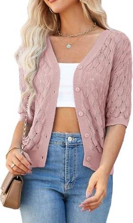 Grace Karin Cardigan Vintage &agrave; Manches Courtes pour Femmes Cardigan Creux CL2656 Rose Pourpre XL