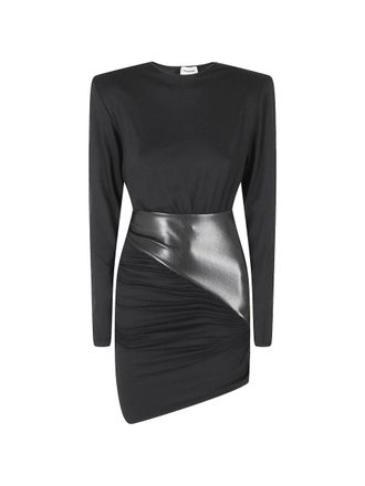 Andamane Ursula Mini - Vegan Leather Detailed Draped Mini Dress
