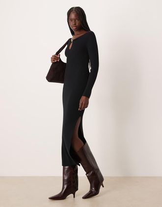 Abercrombie & Fitch Robe pull longue avec manches longues et détail métallique - Noir