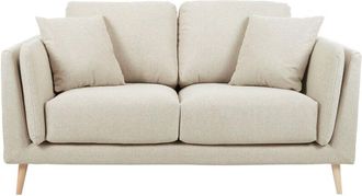 Miliboo Skandinavisches Sofa 2-Sitzer aus beigem Stoff und helles Holz VOGUE