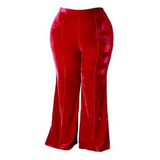 Generic &Eacute;l&eacute;gant pantalon &eacute;pais dhiver pour femme - Grande taille - Pantalon d&eacute;contract&eacute; droit, Rouge, XXL Grande taille
