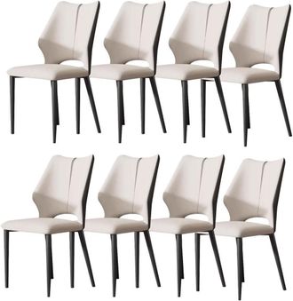 Generic Set Mit 8 Esszimmerst&uuml;hlen Aus Orangefarbenem Kunstleder - Ergonomische Theken-/Schreibtischst&uuml;hle Mit Beinen Aus Edelstahl for K&uuml;che, B&uuml;ro Und Wohnzi