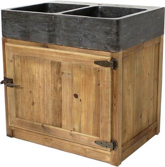 Made In Meubles Meuble bas de cuisine évier 2 vasques pierre bleue Champêtre