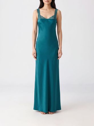 Forte_Forte Robe longue nuisette en satin avec empi&egrave;cements en dentelle