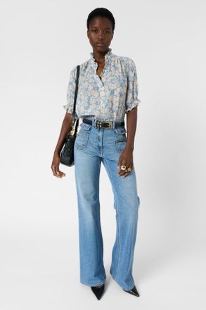 Gerard Darel Blouse fluide &agrave; fleurs et volants - CHAYMA - Bleu ciel