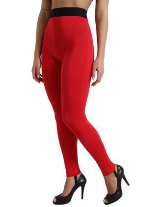 Dolce & Gabbana Womens Nylon Dg Logo Leggings Red Elastane
