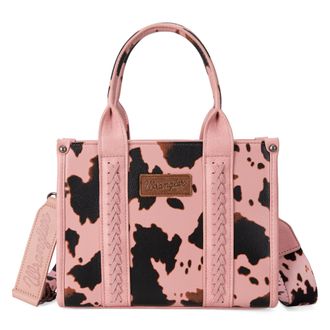 Wrangler Tragetasche mit Kuh-Aufdruck f&uuml;r Damen, Western-Geldb&ouml;rse, Boho-Stil, Griff oben, Handtasche mit charakteristischem Riemen, Allover Cow Print Pink, Ei