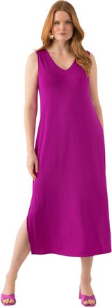 Ulla Popken Damen gro&szlig;e Gr&ouml;&szlig;en &Uuml;bergr&ouml;&szlig;en Plus Size Slinky-Midikleid, A-Linie, V-Ausschnitt, &auml;rmellos Beere 50+ 819540822-50+