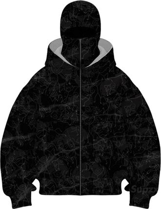 Generic Herren Balaclava Hoodie mit Maske Ninja Pullover mit Sturmhaube Damen Y2k Einfarbig Zip Face Mask Kapuzenpullover Winter Doppel Kapuze Kapuzenjacke Zi