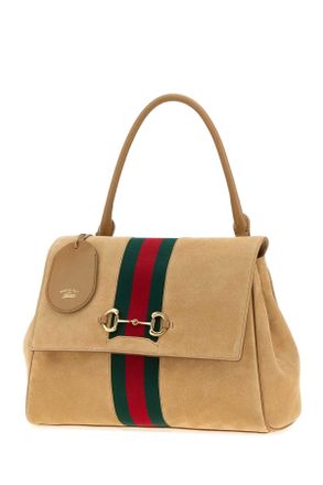 Gucci Womens Horsebit Top Handle Bag Beige Calf Skin