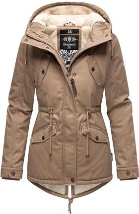 Marikoo B376 Veste dhiver pour femme - Rembourrée en fausse fourrure, taupe, XXL