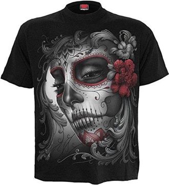 Spiral Direct Skull Roses - Front Print T-Shirt Black, Femme, Noir (Black 001), 36 (Taille Fabricant: Small)