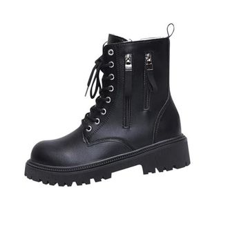 Generic Bottes &agrave; lacets pour femme avec doublure en polaire - Confortables - Bout rond - Talon bas &eacute;pais - Fermeture &eacute;clair lat&eacute;rale - Confortables - Chaudes 