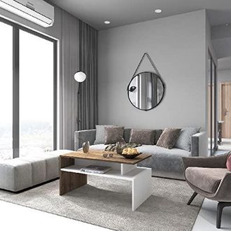 Homemania Ada Couchtisch - mit Ablagen - f&uuml;r Wohnzimmer, Walnussholz - 90 x 50 x 43 cm, Melaminbeschichtete Spanplatte, Wei&szlig;, Walnuss, 90 X 50 X 43cm