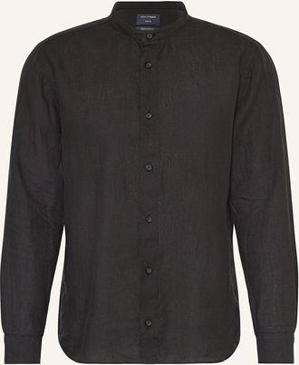 Olymp Leinenhemd Casual Regular Fit Mit Stehkragen schwarz