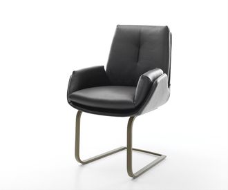 DELIFE Freischwinger Clea-Flex Echt-Leder Schwarz Freischwinger flach Effektfinish Titan, Esszimmerst&uuml;hle