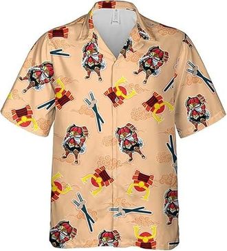 Keephen Japonais Samoura&iuml; Impression 3D Chemise Hawaiienne Femmes Hommes Motif Chat Chemise &agrave; Boutons &Eacute;t&eacute; Col &agrave; Revers Haut Streetwear