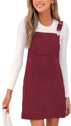 Cupshe Femme Corduroy Latzkleid Sans Manches Automne Col en Carr&eacute; Bretelles Boutons Robes de Loisirs avec Poches Mini Robe, rouge, L