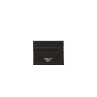 Emporio Armani Homme, Accessoires, Noir, Taille: ONE Size ASV Regenerated Saffiano Card Holder with Eagle Plate