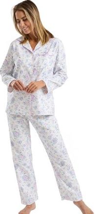 Marlon Pyjama pour Femme en Coton bross&eacute; avec col passepoil&eacute;, Bouquet Lavande, 52-54