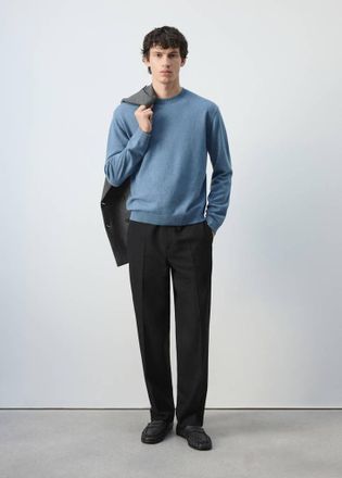 Mango Pull en maille fine en m&eacute;lange de laine bleu porcelaine - Homme - XXL - MANGO MAN