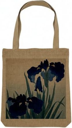 Fabulous Sac Shopping Tote Bag Aspect Lin - Bleu Iris Illustration Style Japonais Traditionel Design - Sac de Courses Toile Epaisse 360g Beige Naturel Cabas Po