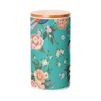 Fabulous Bambus Keramiktopf mit Deckel - Blumen Pfau Türkis Ornament - 887 ml (30 oz) - Werkzeugspot