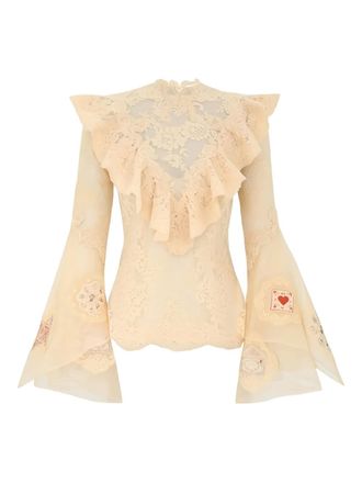 Zimmermann Spitzenhemd mit Rüschen - Nude