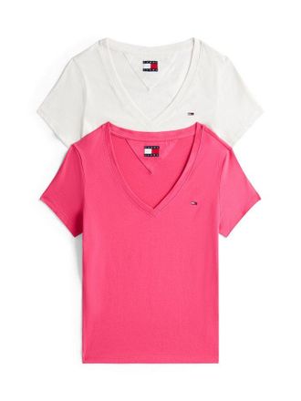 Tommy Jeans T-Shirt TJW 2PACK V-NECK TEE (Packung, 2-tlg., 2-er Pack) mit Logostickerei