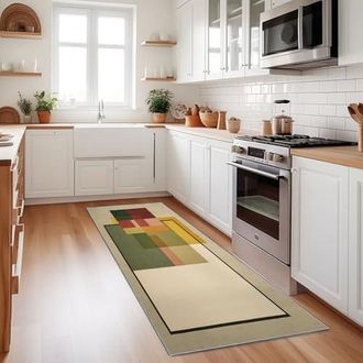 Generic Tapis de Couloir Long 80 x 150 cm, Poil Ras Antid&eacute;rapant Tapis pour Porte Buanderie, Moderne Minimaliste &Agrave; Carreaux Blocs De Couleur Long Entr&eacute;e Doux 