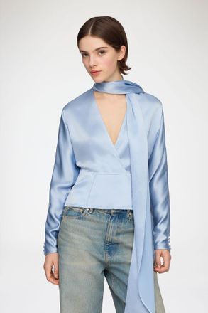 Ganni Bluse aus blauem Satin blau